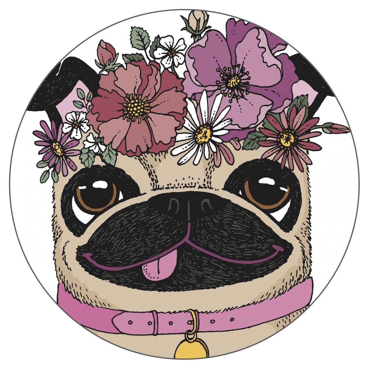 Flowery Pug | Shop for a 4” Inch Circle Bumper Stickers | Online - APEALZ