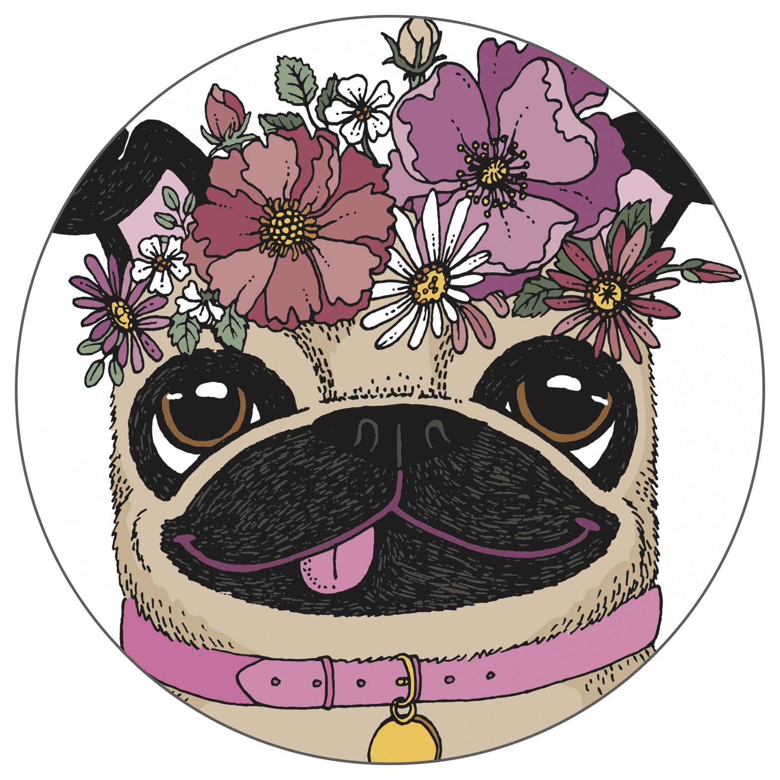 Flowery Pug | Shop for a 5” Inch Circle Bumper Stickers | Online - APEALZ