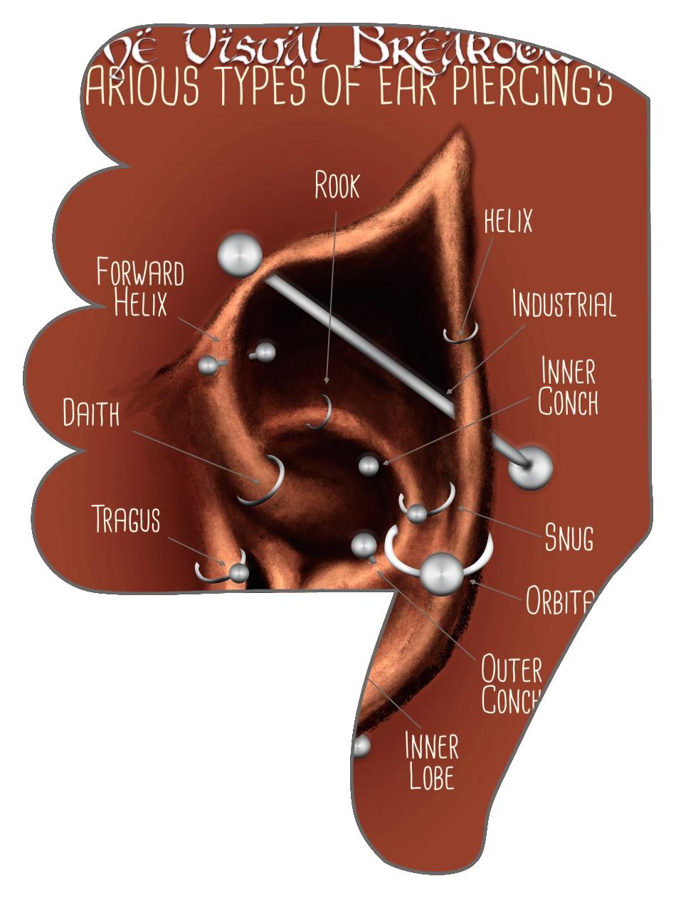Elven Ear Piercing Chart, Dark | Shop for a Thumbs Down 4” Sticker ...
